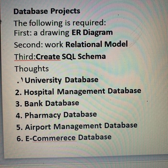 Solved Database Projects The following is required: First: a | Chegg.com