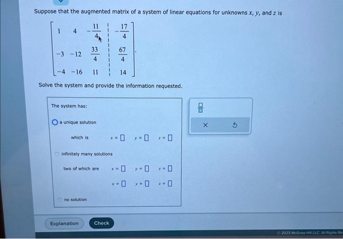 Solved Suppose that the augmented matrix of a system of | Chegg.com