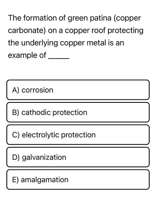 Solved The formation of green patina (copper carbonate) on a | Chegg.com