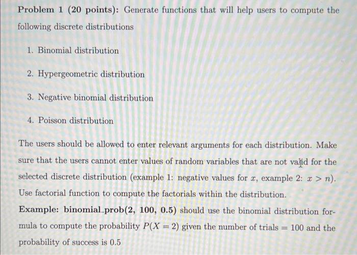 Solved Problem 1 (20 points): Generate functions that will | Chegg.com