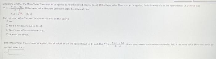 Solved Determine whether the Mean value. Theorem can be | Chegg.com