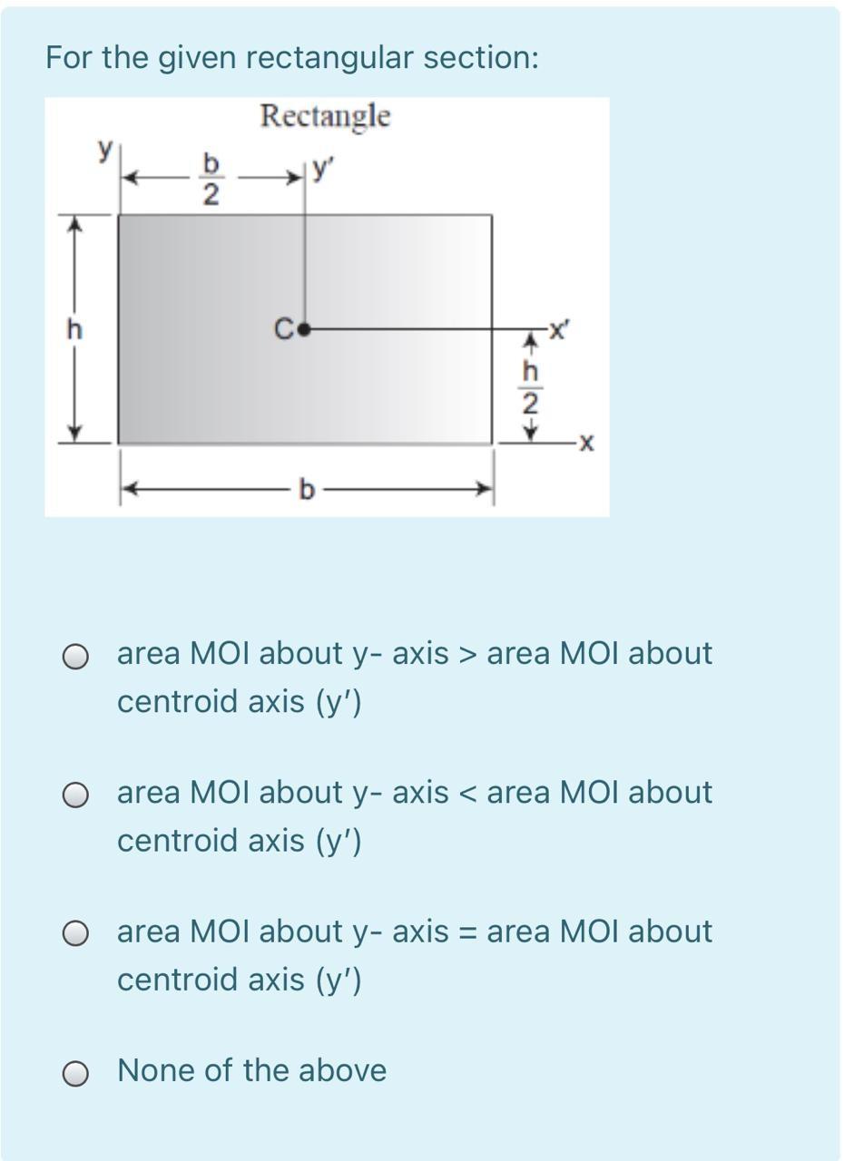 Solved For the given rectangular section: Rectangle b y' 2 | Chegg.com