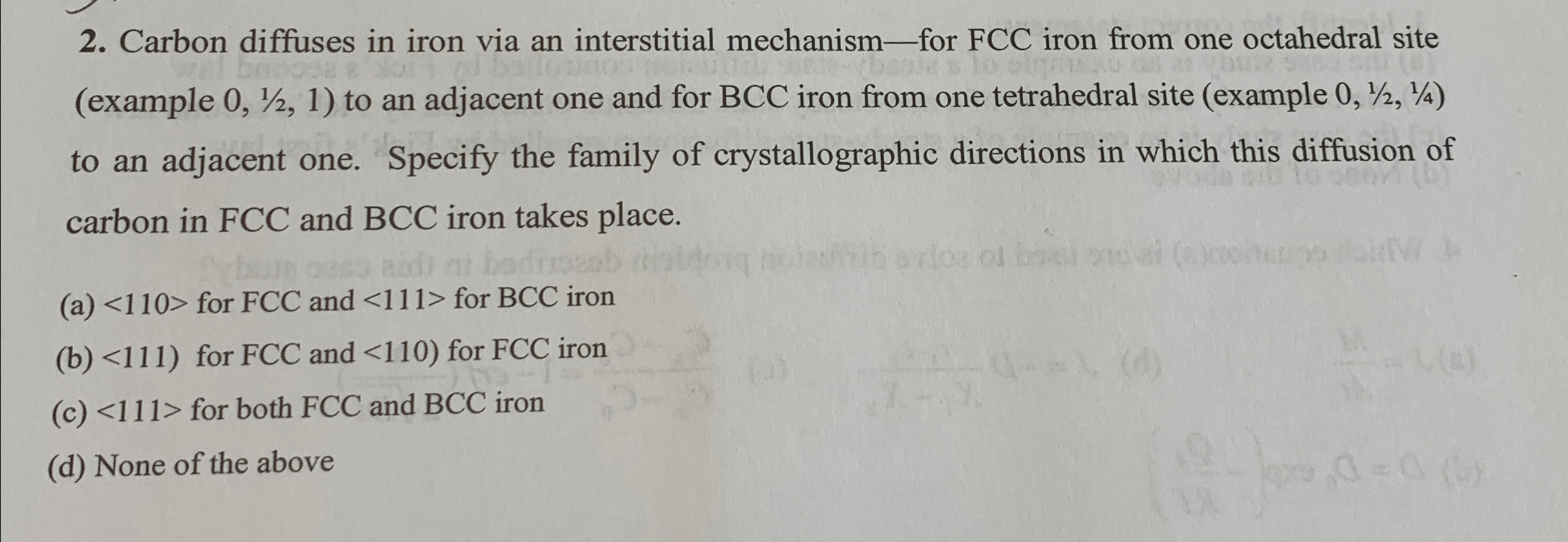 Solved Carbon diffuses in iron via an interstitial | Chegg.com