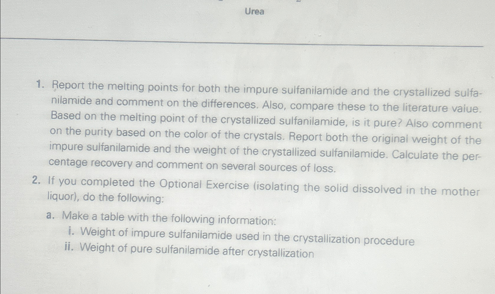 Solved UreaReport the melting points for both the impure | Chegg.com