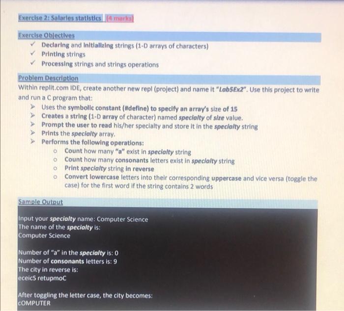 Solved Exercise 2: Salarles statistics marks Exercise | Chegg.com