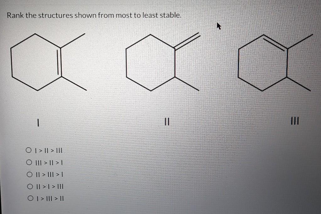 Solved Rank the structures shown from most to least stable. | Chegg.com