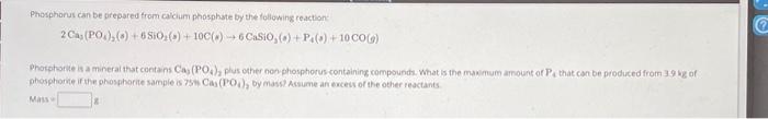Phosphoni can be prepared from calcium phosphate by | Chegg.com