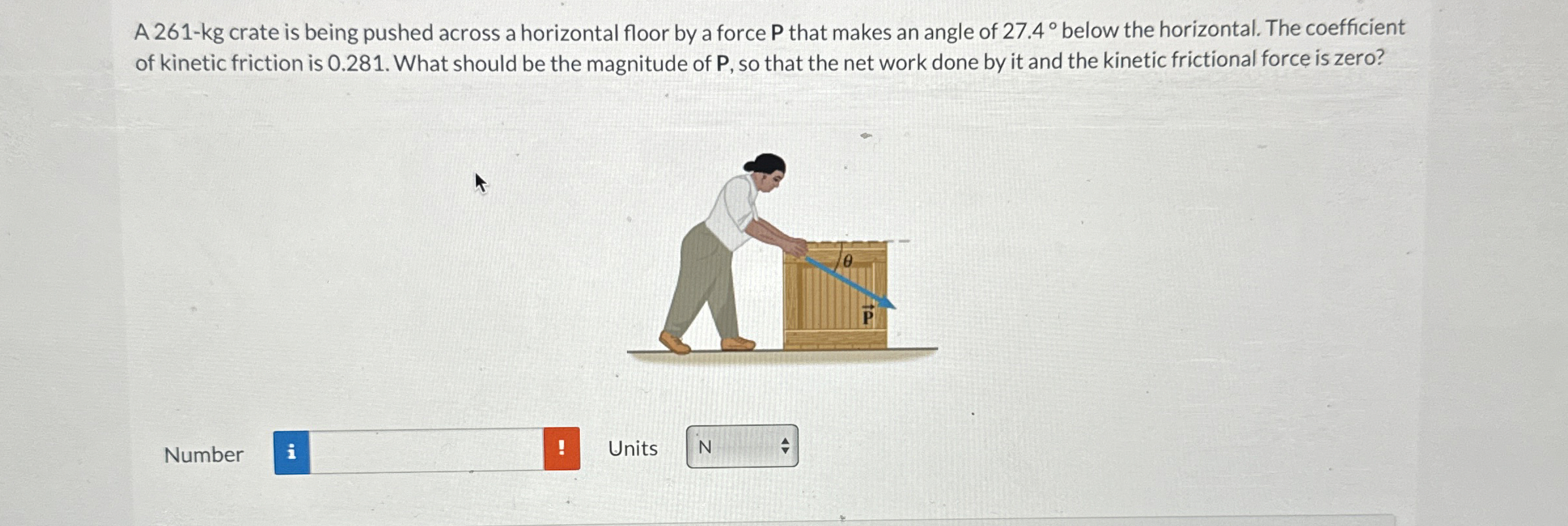 Solved A 261-kg crate is being pushed across a horizontal | Chegg.com