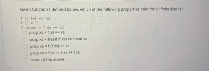 Solved Given function f defined below, which of the | Chegg.com