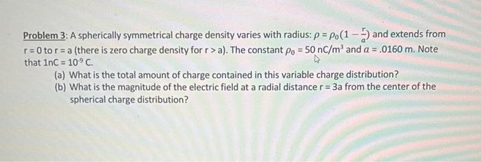 Problem 3: A spherically symmetrical charge density | Chegg.com