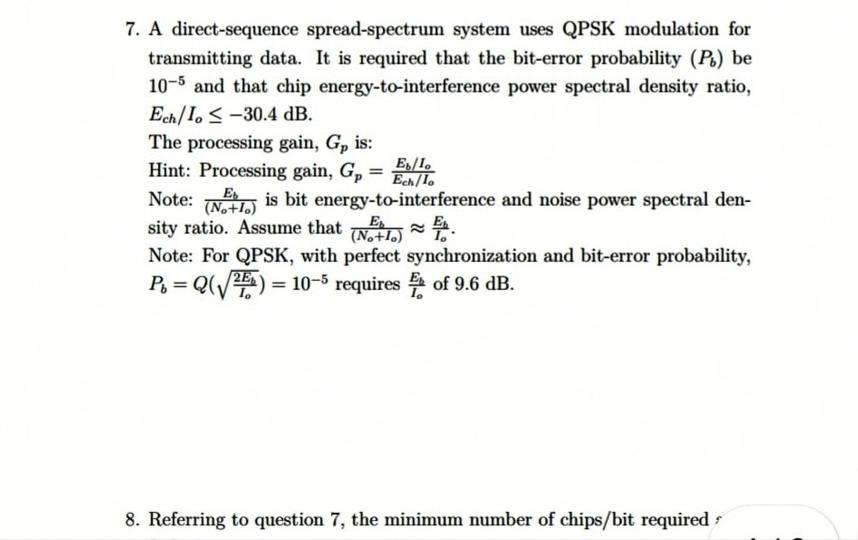 Solved 7. A direct-sequence spread-spectrum system uses QPSK | Chegg.com