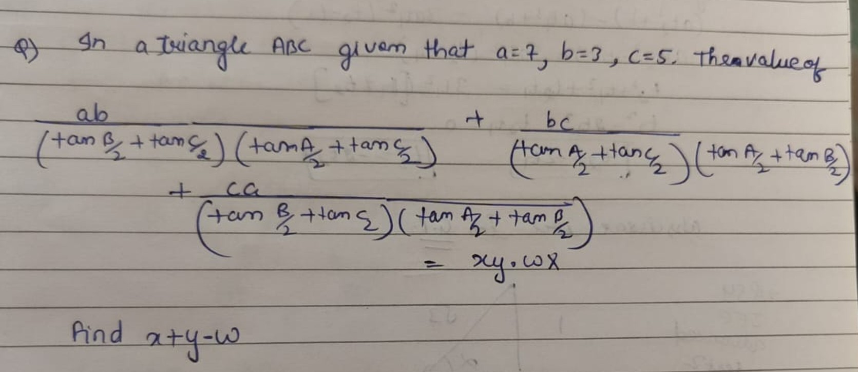 Q) ﻿In a triangle ABC given that a=7,b=3,c=5. ﻿The | Chegg.com