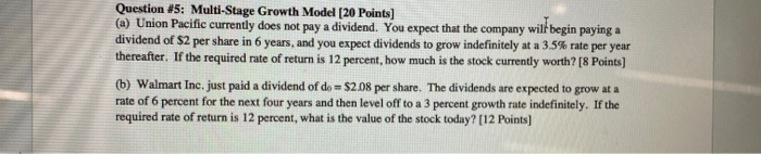 Solved Question #5: Multi-Stage Growth Model (20 Points] (a) | Chegg.com