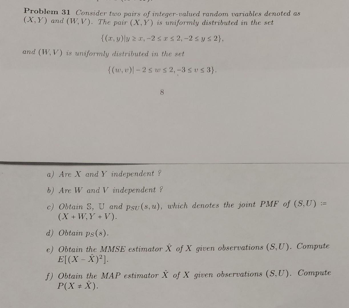 Problem 31 Consider two pairs of integer-valued | Chegg.com