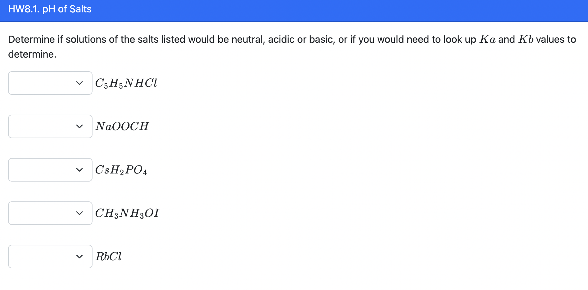 Solved Determine if ﻿solutions of ﻿the salts listed would be | Chegg.com