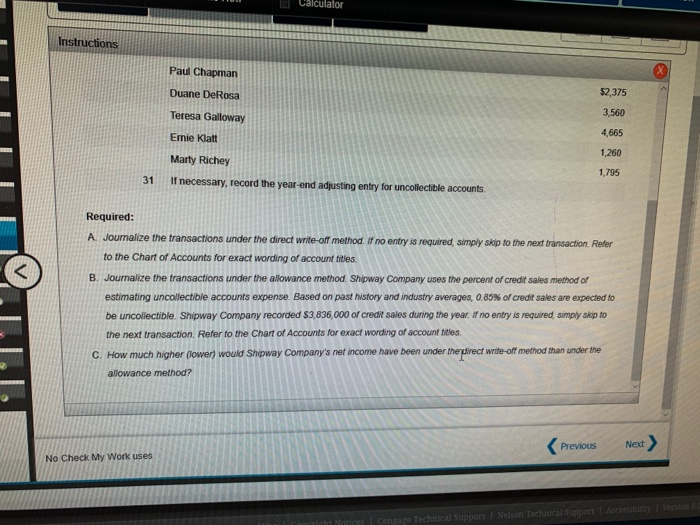Solved Entries for bad debt expense under the direct write | Chegg.com