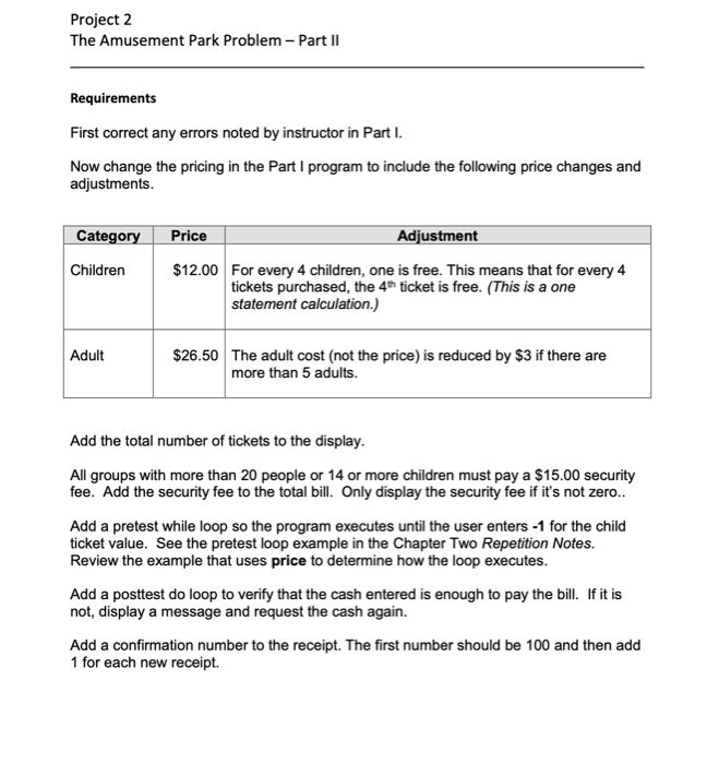 Solved Project 2 The Amusement Park Problem - Part II | Chegg.com