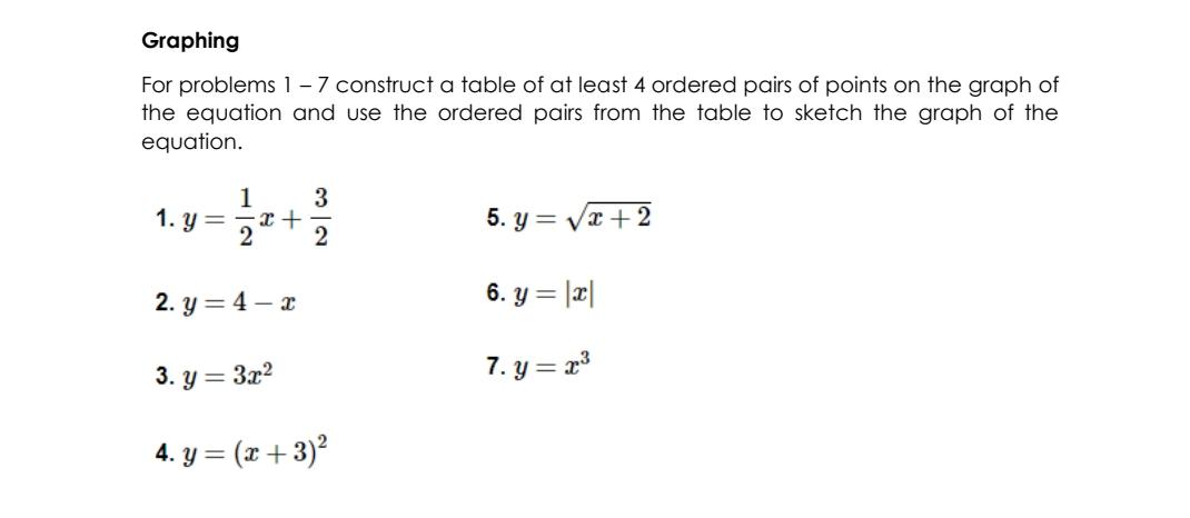 Solved GraphingFor problems 1 - 7 ﻿construct a table of at | Chegg.com