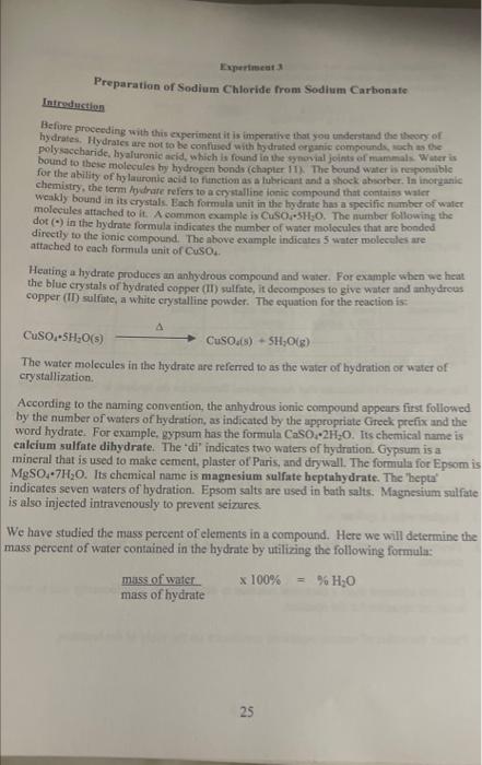 Solved Experiments Preparation of Sodium Chloride from | Chegg.com