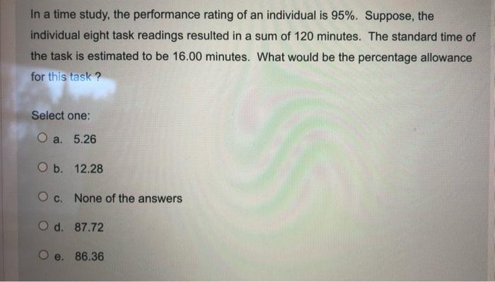 Solved In a time study, the performance rating of an | Chegg.com