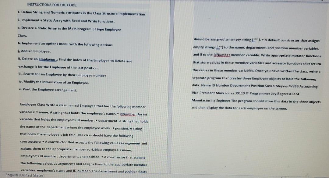 Solved INSTRUCTIONS FOR THE CODE 1. Define String and | Chegg.com