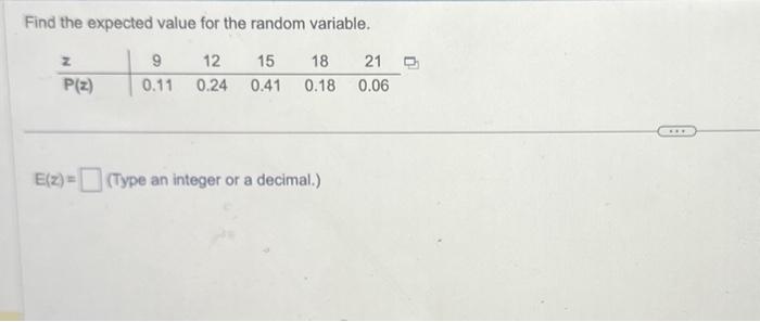 Solved Find the expected value for the random variable. | Chegg.com