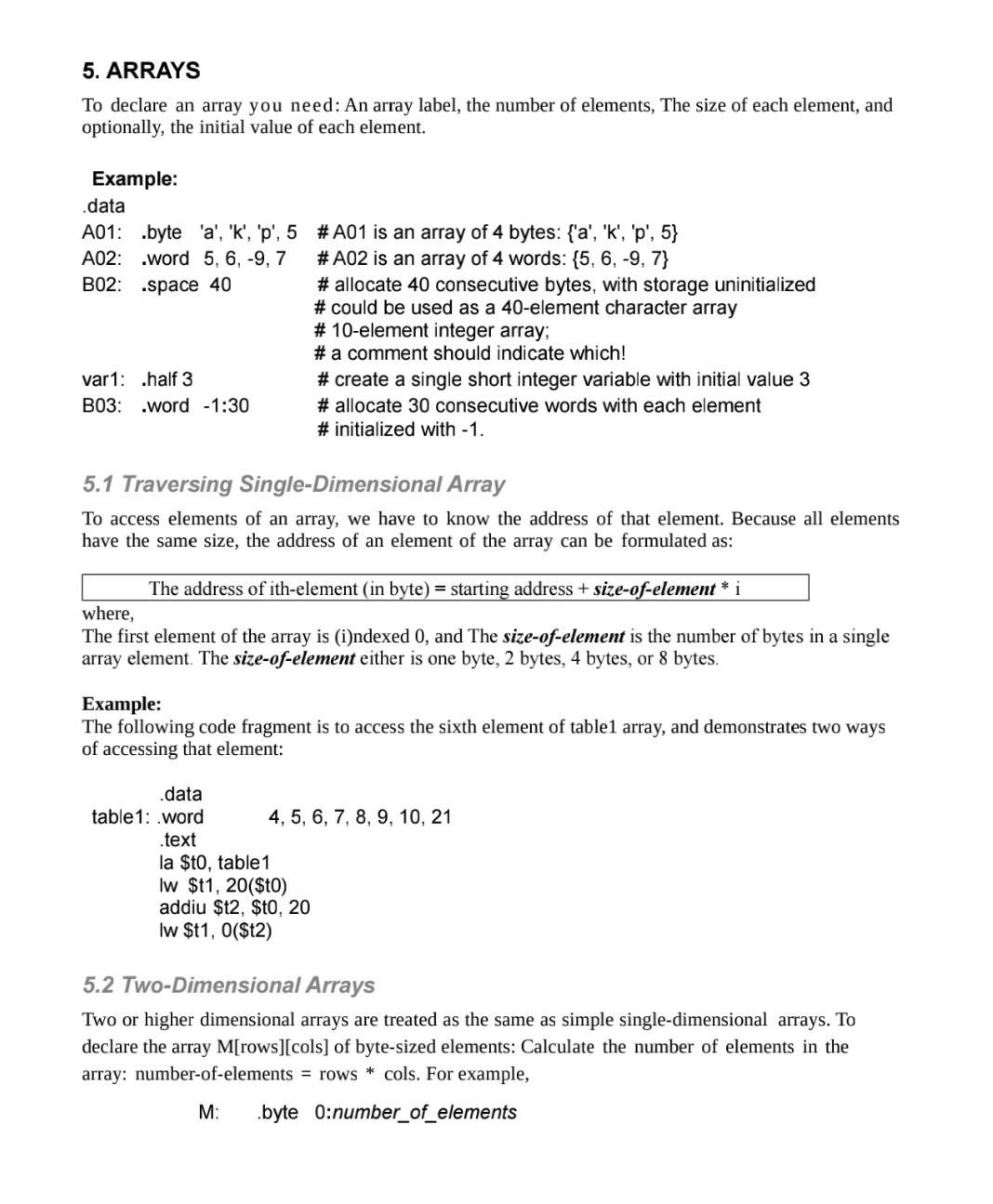 Solved 5. ARRAYS To declare an array you need: An array | Chegg.com