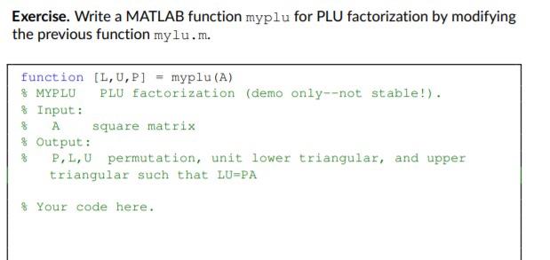 Solved Function [lu] Mylu A Mylu Lu Factorization