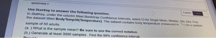 Solved QUESTION Use StatKey to answer the following | Chegg.com