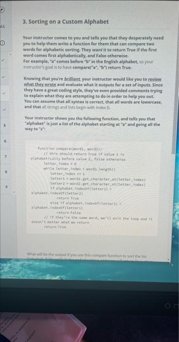 Solved 2. Sorting an a Cuttem Alphabet3. Sorting on a Custom | Chegg.com