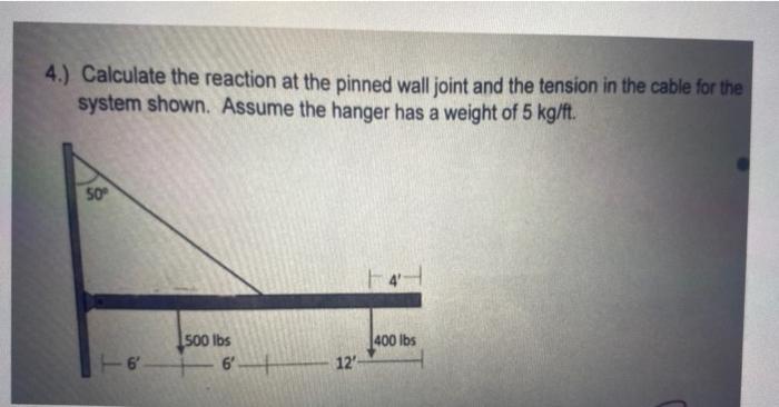 Solved 4.) Calculate the reaction at the pinned wall joint | Chegg.com