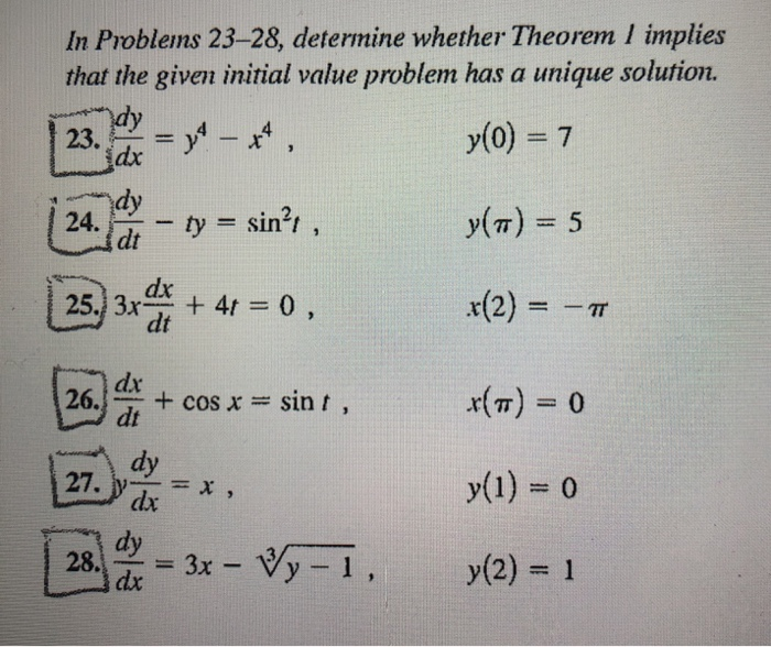 Solved In Problens 23-28, determine whether Theorem I | Chegg.com
