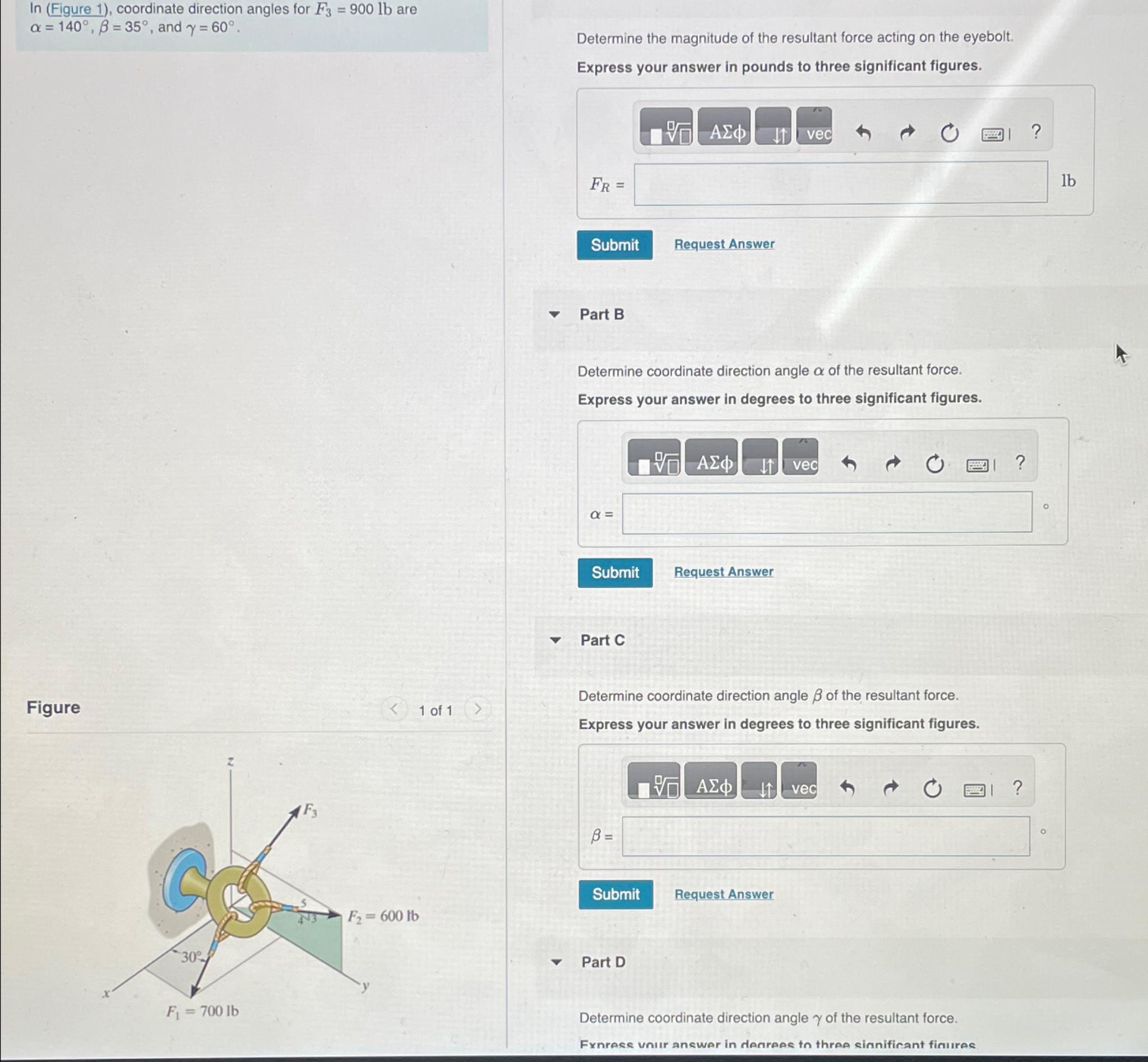 Solved In Figure 1 ﻿coordinate Direction Angles For