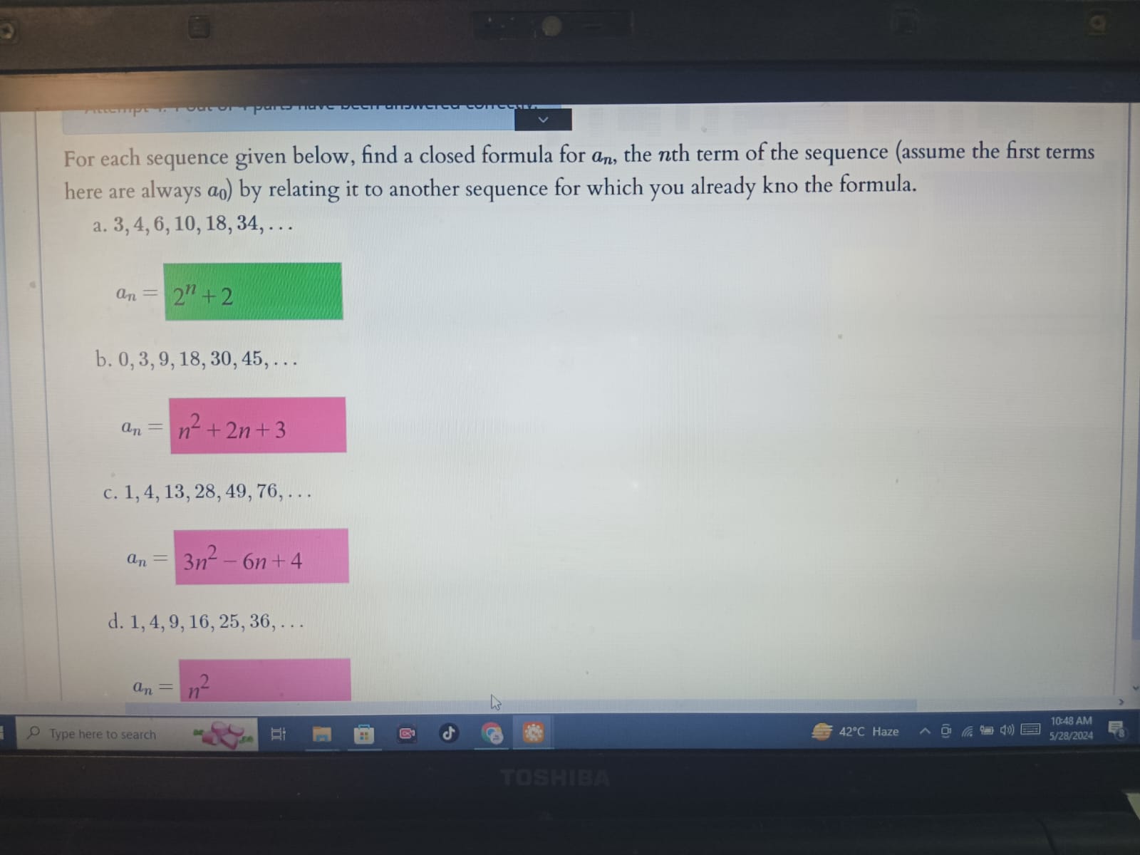 Solved For each sequence given below, find a closed formula | Chegg.com