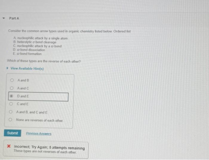 Solved Consider the common arrow types used in organic | Chegg.com