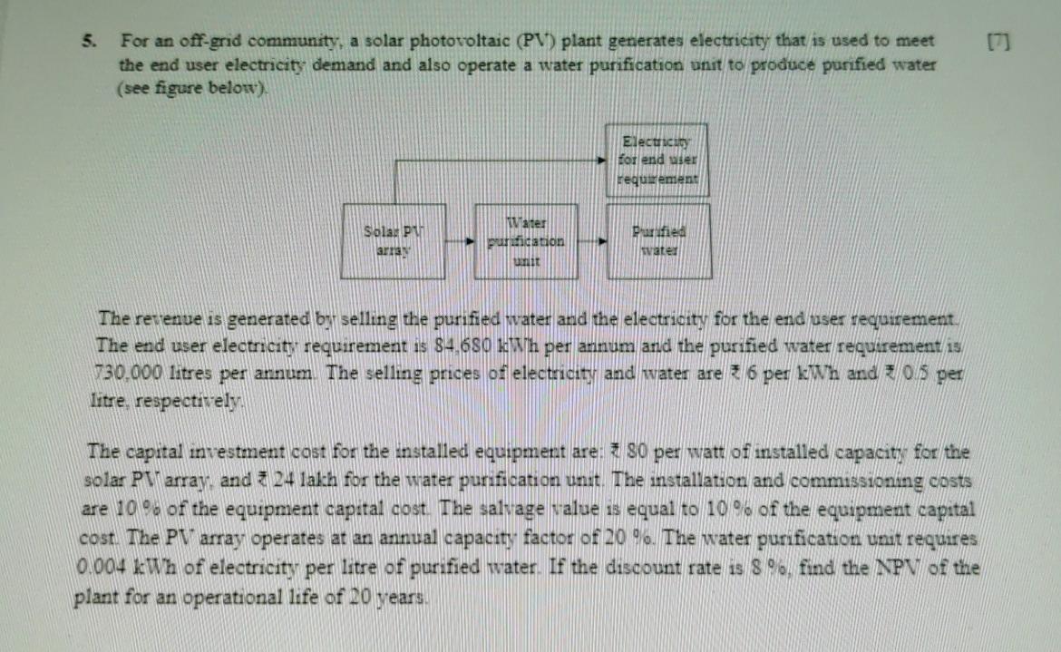 Solved 5. E For an off-grid community, a solar photovoltaic | Chegg.com