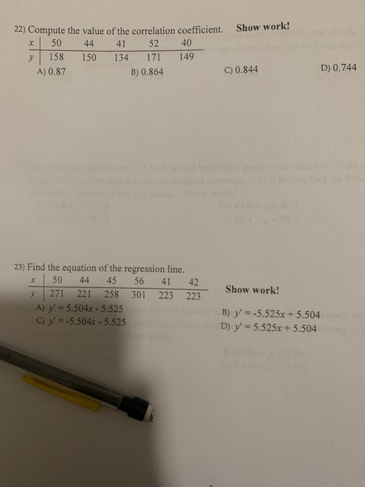 Solved Show work! 22) Compute the value of the correlation | Chegg.com