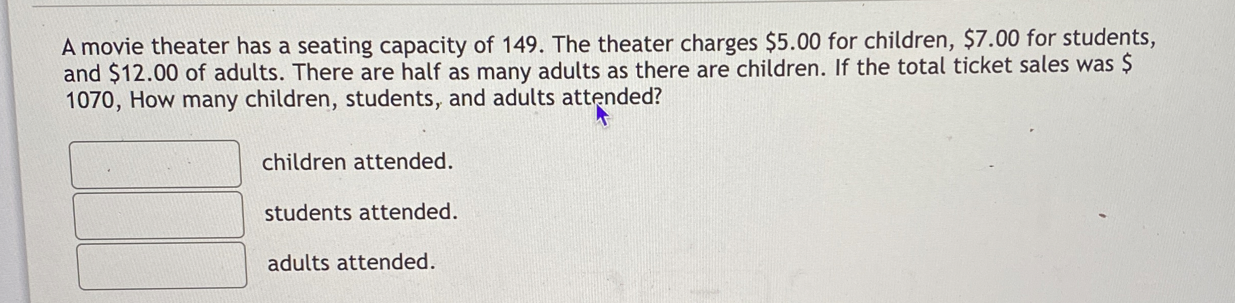 Solved A movie theater has a seating capacity of 149 . ﻿The | Chegg.com
