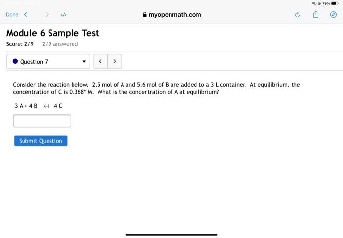 Solved 79% I Done AA myopenmath.com Module 6 Sample Test | Chegg.com