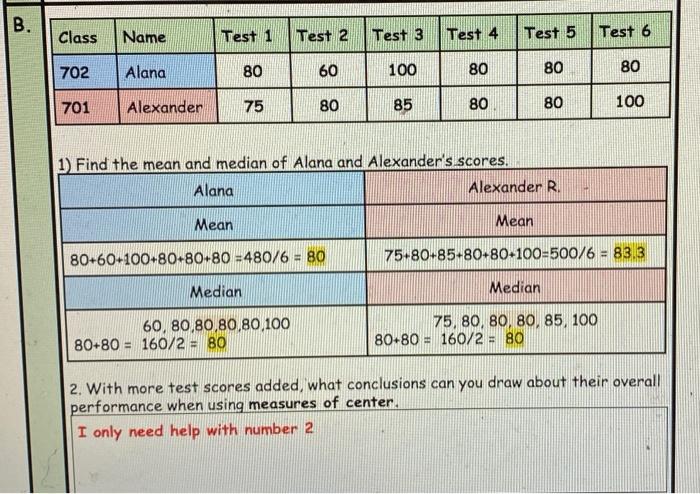 Solved B. Class Name Test 1 Test 2 Test 3 Test 4 Test 5 Test | Chegg.com