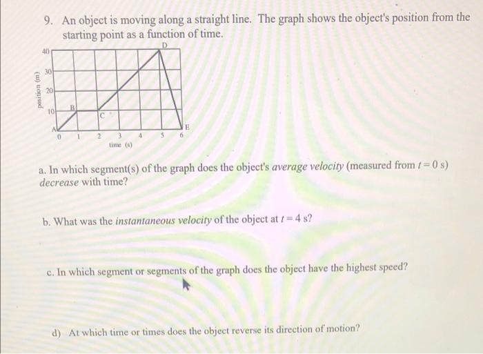 Solved 9. An object is moving along a straight line. The | Chegg.com