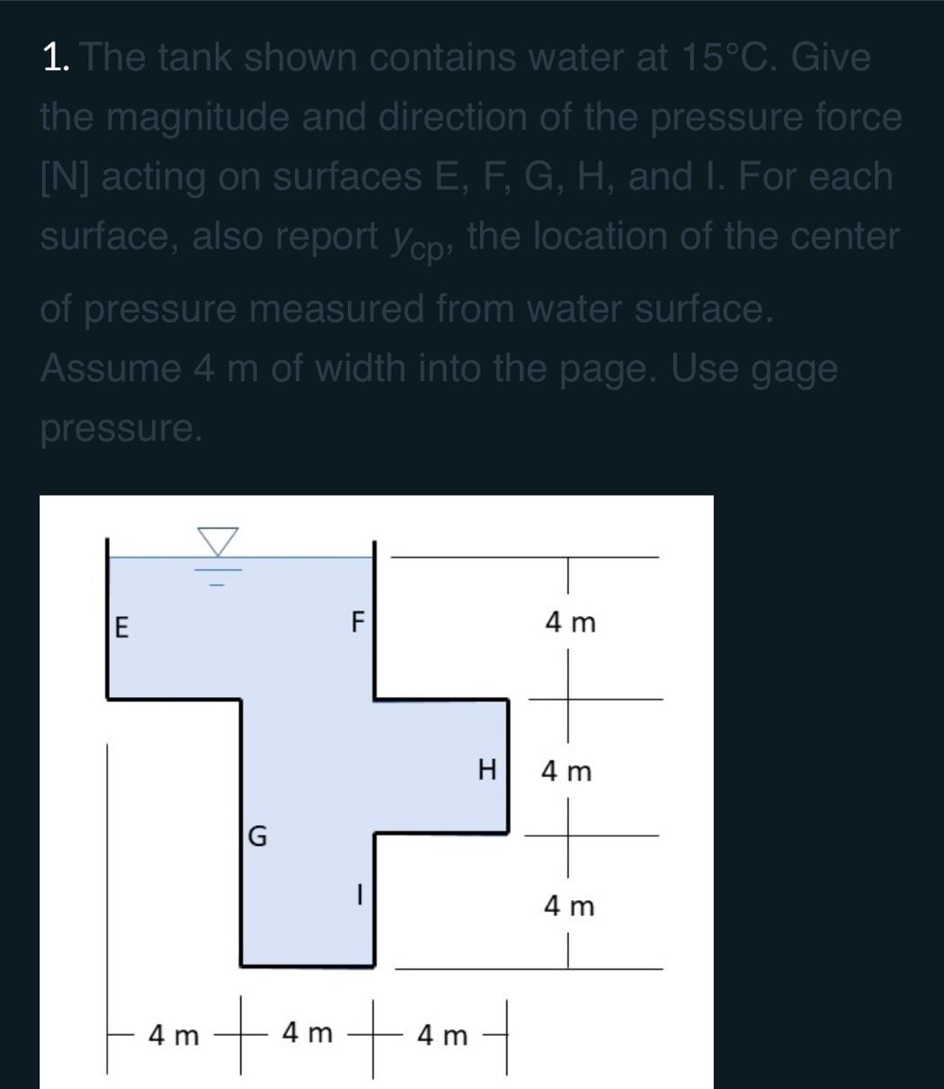 Solved The tank shown contains water at 15°C. ﻿Give the | Chegg.com