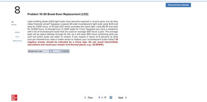 Solved Problem 10-30 Break-Even Replacement [LO2] Light | Chegg.com