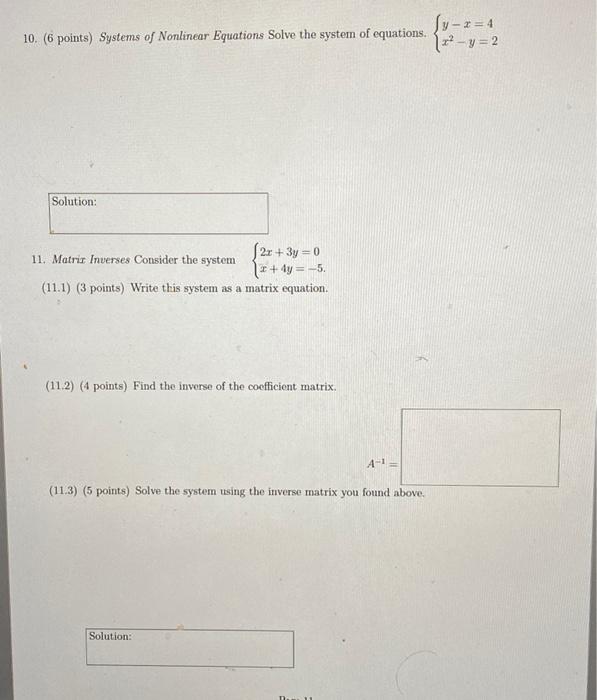 Solved 10. (6 points) Systems of Nonlinear Equations Solve | Chegg.com