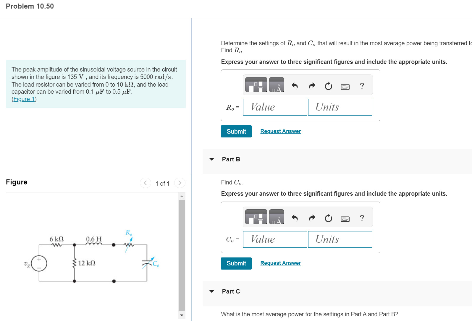 Solved Problem 10.50The peak amplitude of the sinusoidal | Chegg.com