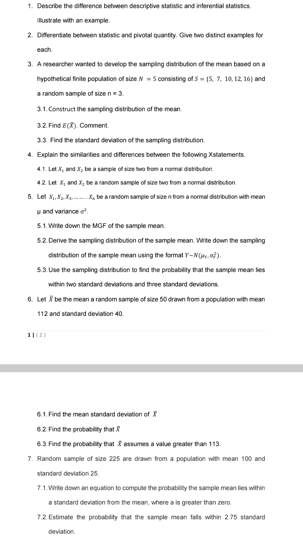 Solved Describe the difference between descriptive statistic | Chegg.com