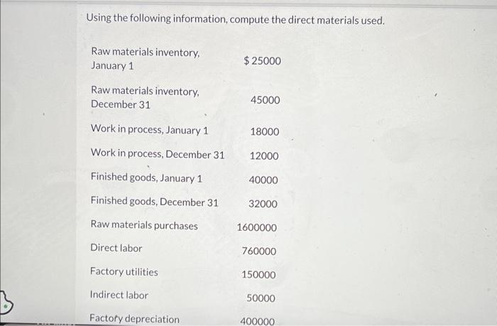 Solved Using the following information, compute the direct | Chegg.com
