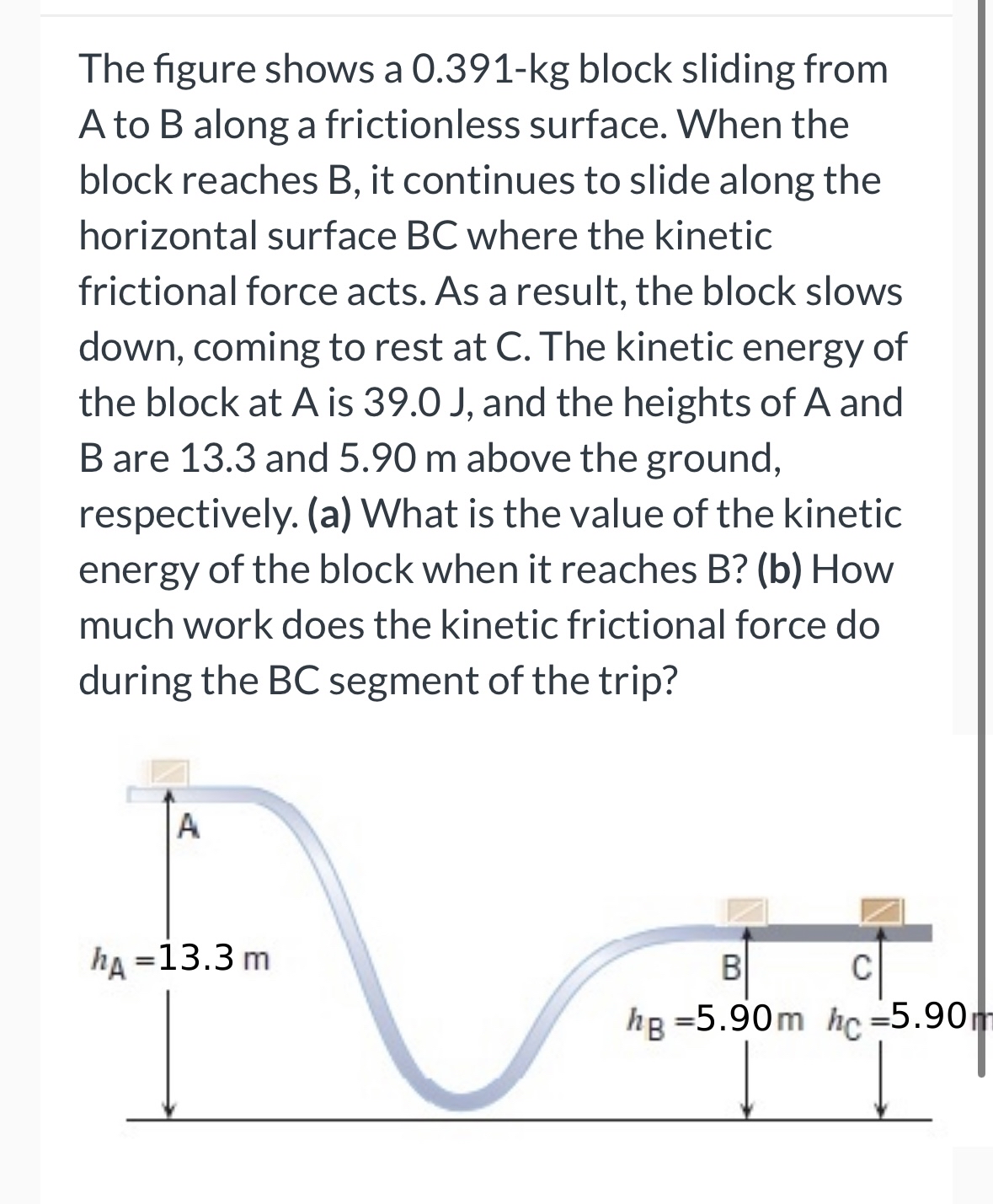 Solved The figure shows a 0.391-kg block sliding from A ﻿to | Chegg.com