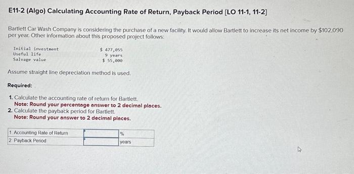 Solved E11-2 (Algo) Calculating Accounting Rate of Return, | Chegg.com
