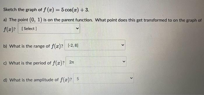 Solved Sketch the graph of f(x)=5cos(x)+3. a) The point | Chegg.com